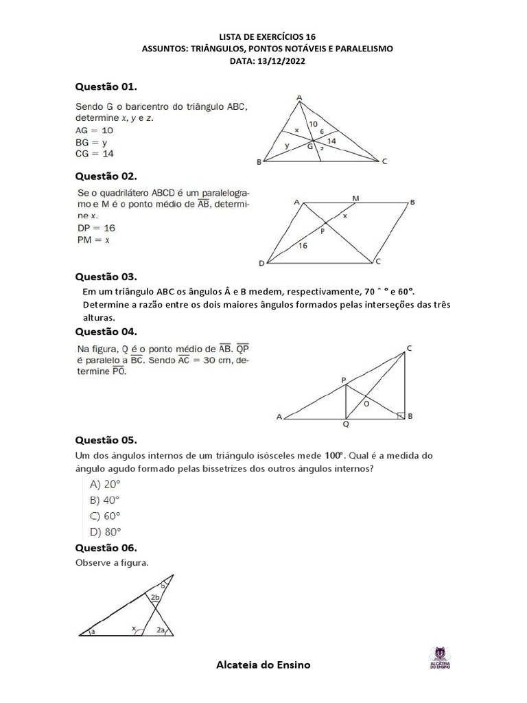 Exercícios de Triângulos e Paralelismo | PDF | Triângulo | Geometria do Plano Euclidiano