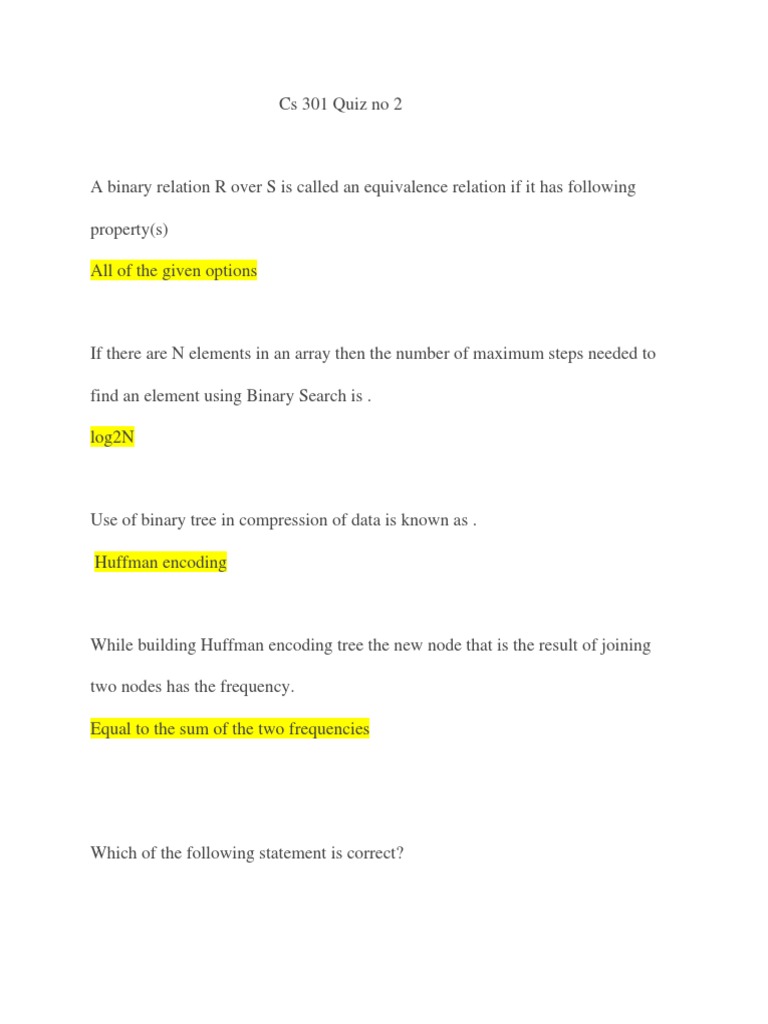 Cs 301 Quiz No 2 File | Download Free PDF | Pointer (Computer Programming) | Computing