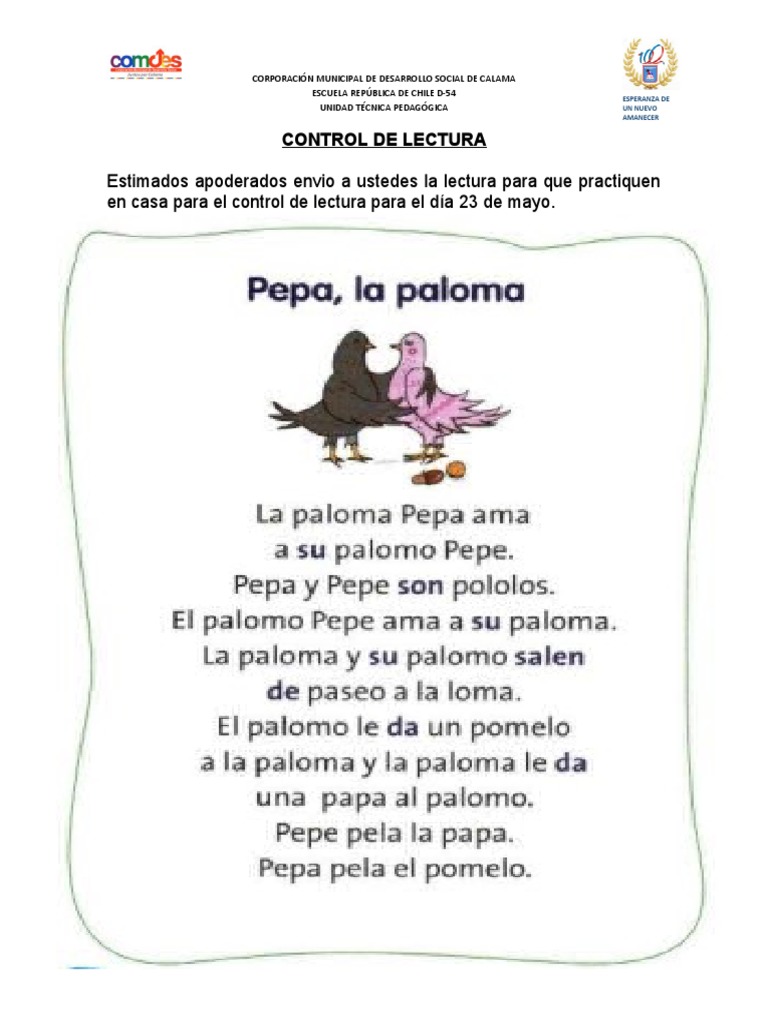 control de lectura letra P | PDF