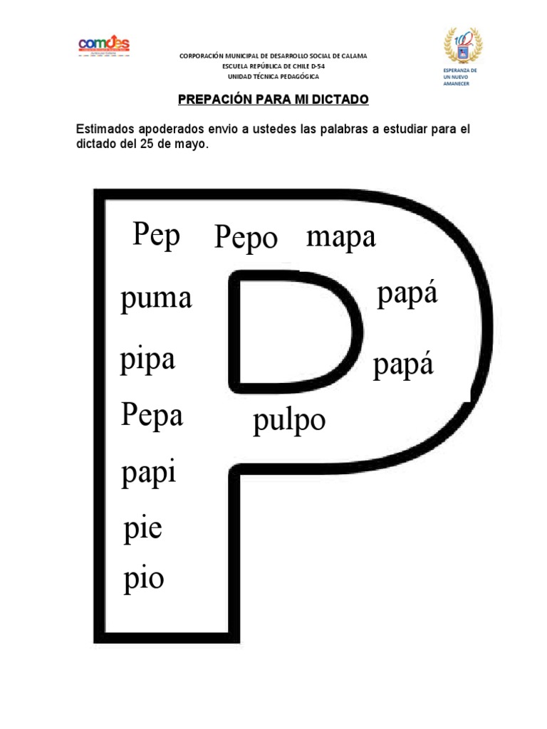 Preparo Mi Dictado para La Letra P | PDF