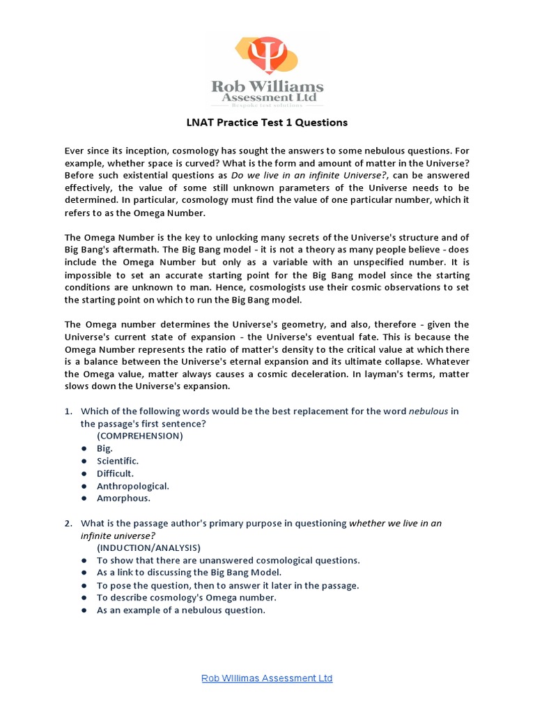 LNAT Practice Test 1 | PDF | Universe | Big Bang