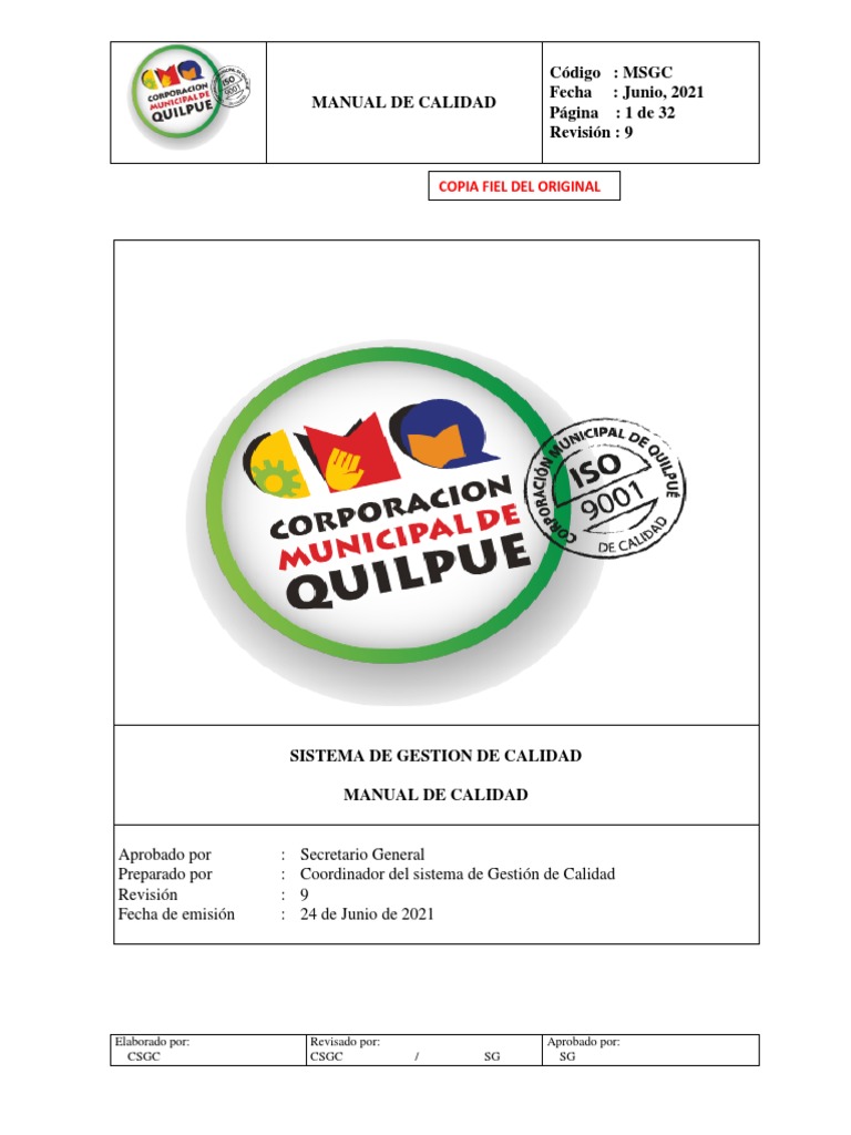 Manual de Calidad Iso 9001. | PDF | Sistema de manejo de calidad | Calidad (comercial)