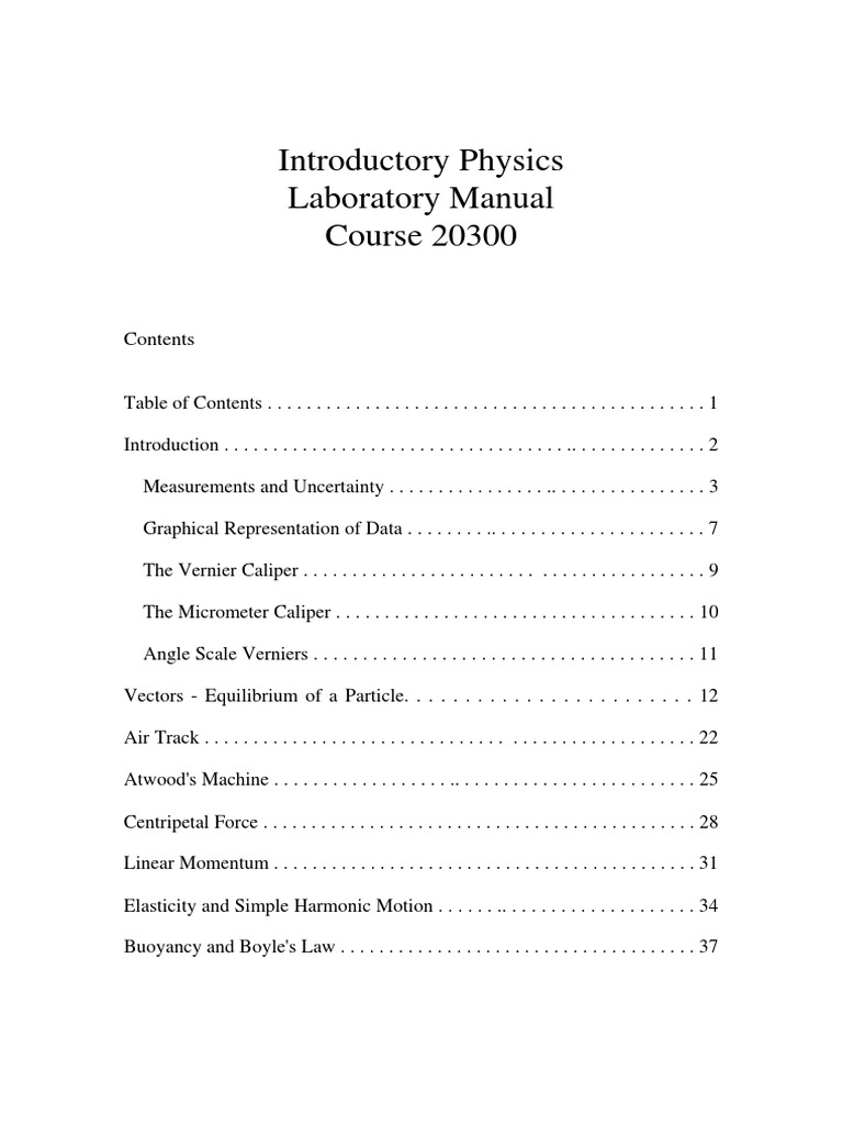 Introductory Physics Laboratory Manual Course 20300 | PDF | Significant ...