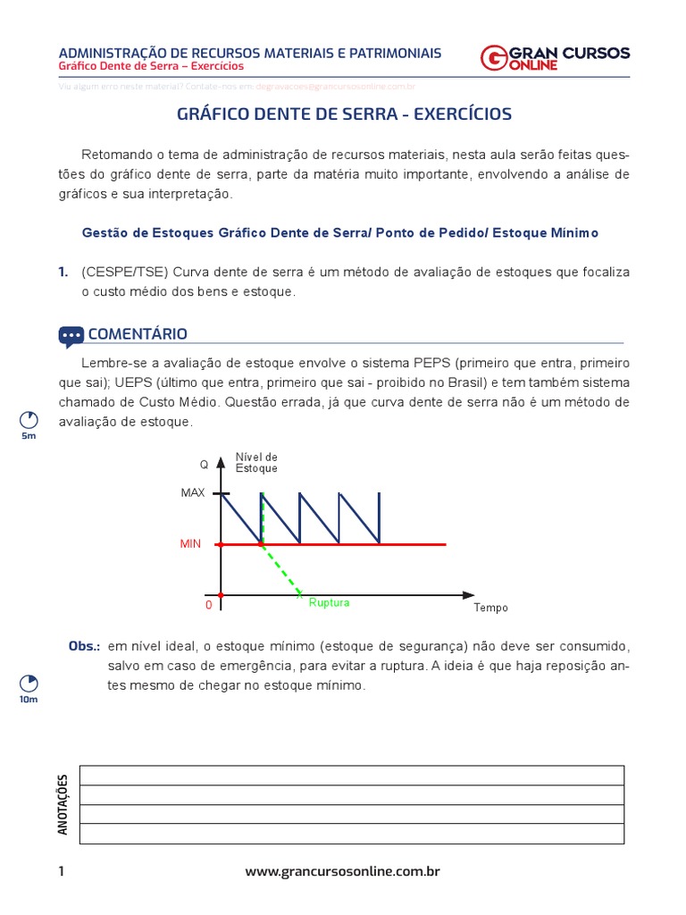 Gráfico Dente de Serra - Exercícios: Comentário | PDF | Gestão de processos de negócios | Inventário