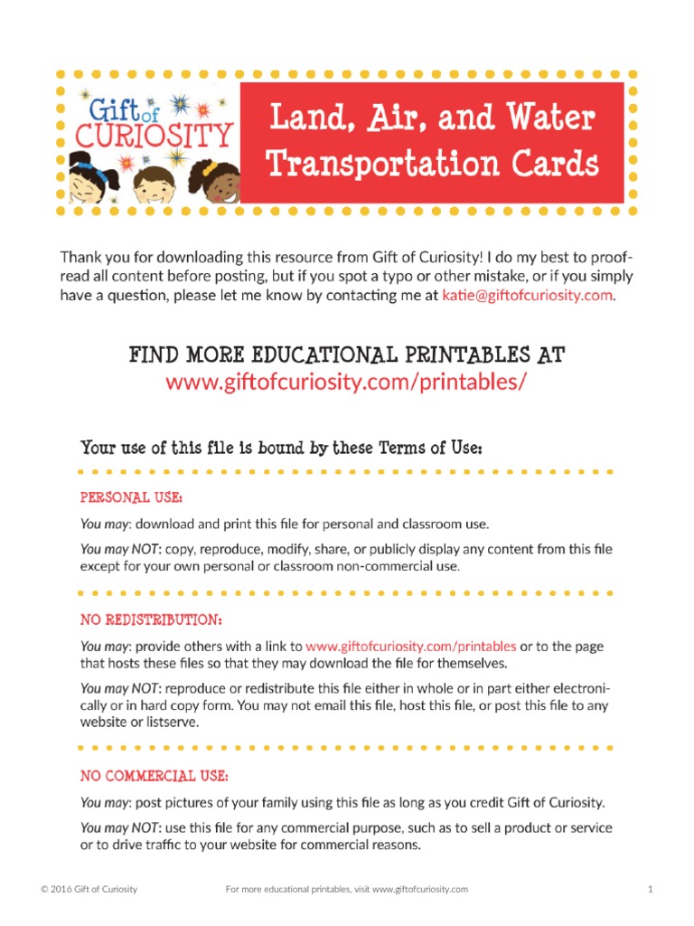 Land, Air, and Water Transportation Sorting Cards | PDF