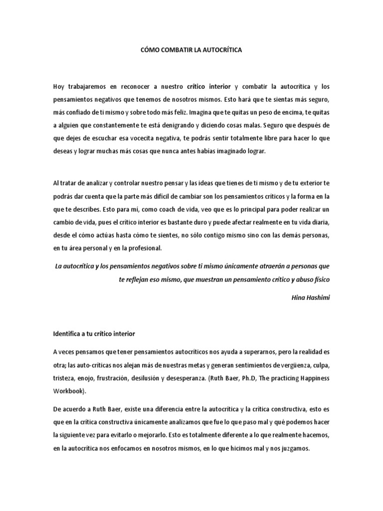 Combate la Autocrítica Interior | PDF | Culpa (emoción) | Sicología