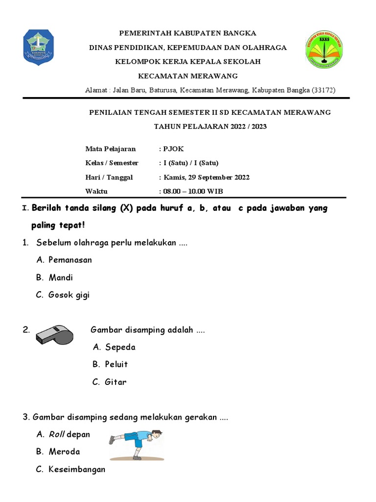 Soal Pts Pjok Kelas I SMT 1 | PDF