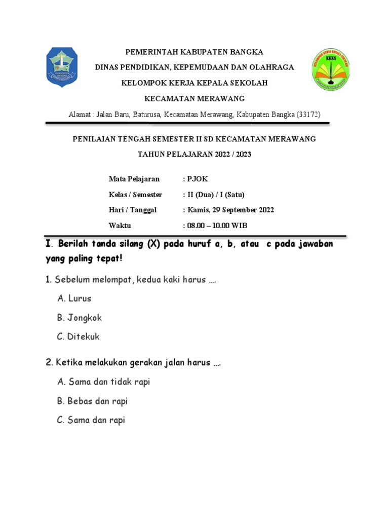 Soal Pts Pjok Kelas II SMT 1 | PDF
