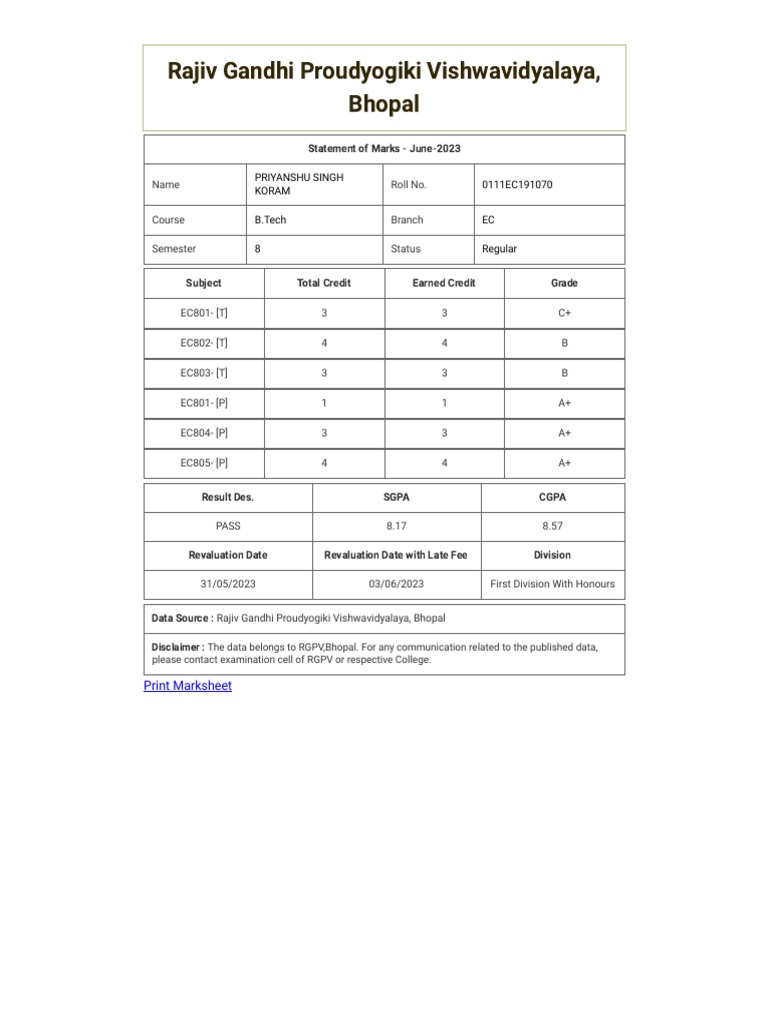 Rajiv Gandhi Proudyogiki Vishwavidyalaya, Bhopal | PDF