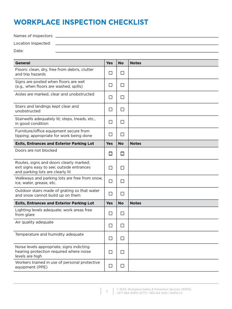 Workplace Inspection Checklist | PDF | Personal Protective Equipment ...