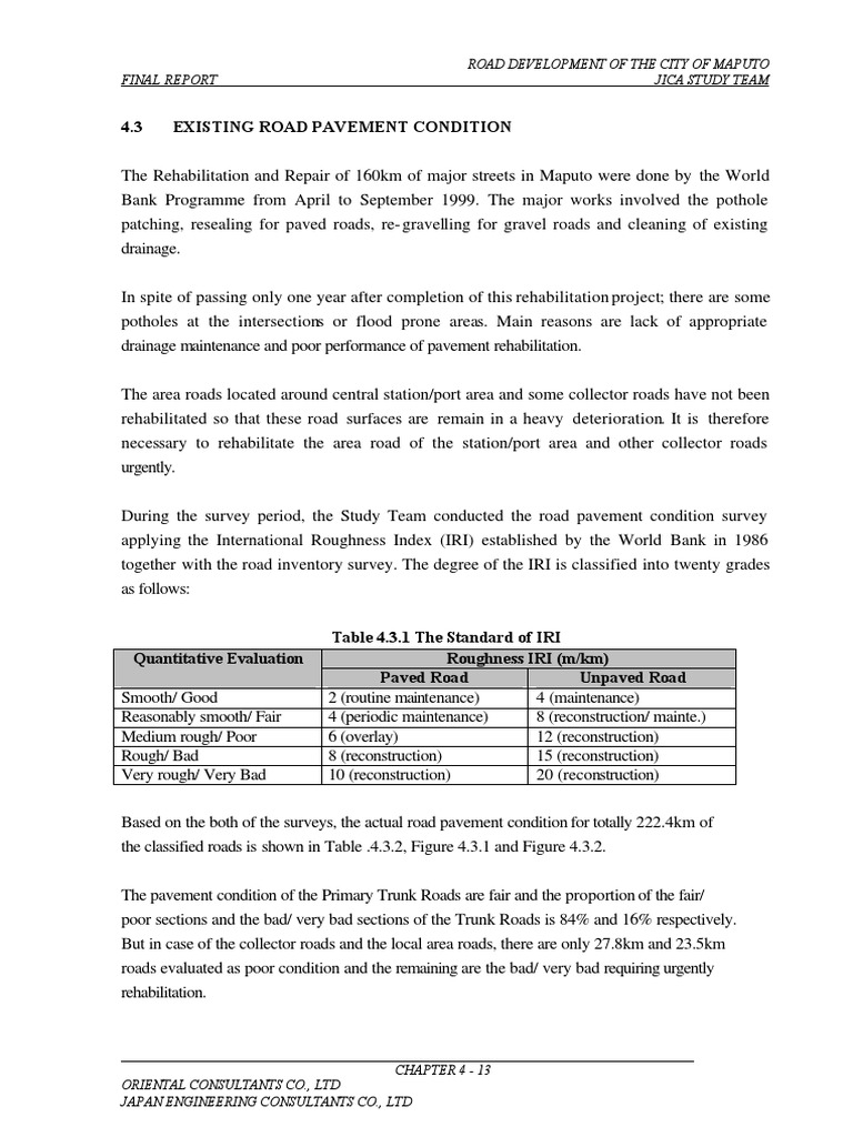 4.3 Existing Road Pavement Condition: Road Development of The City of ...