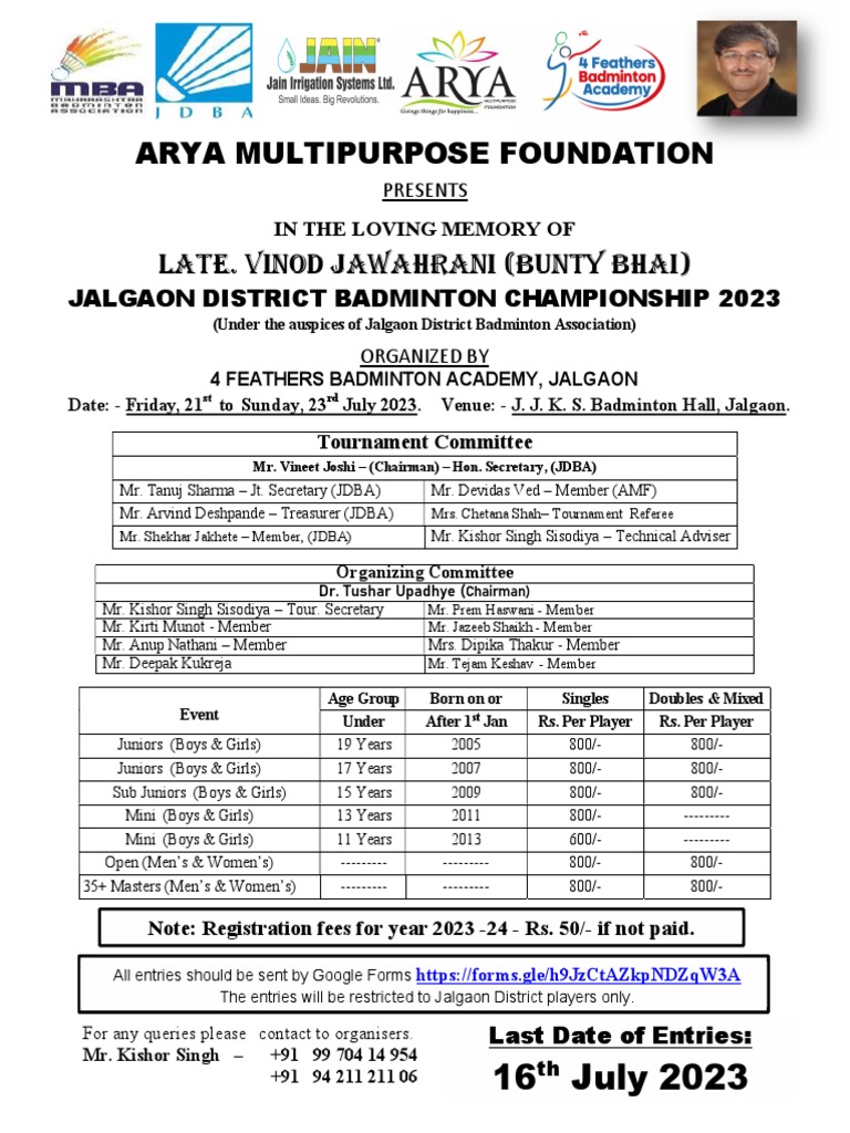 Circular JDBA Badmintion Championship 23 | PDF | Sports