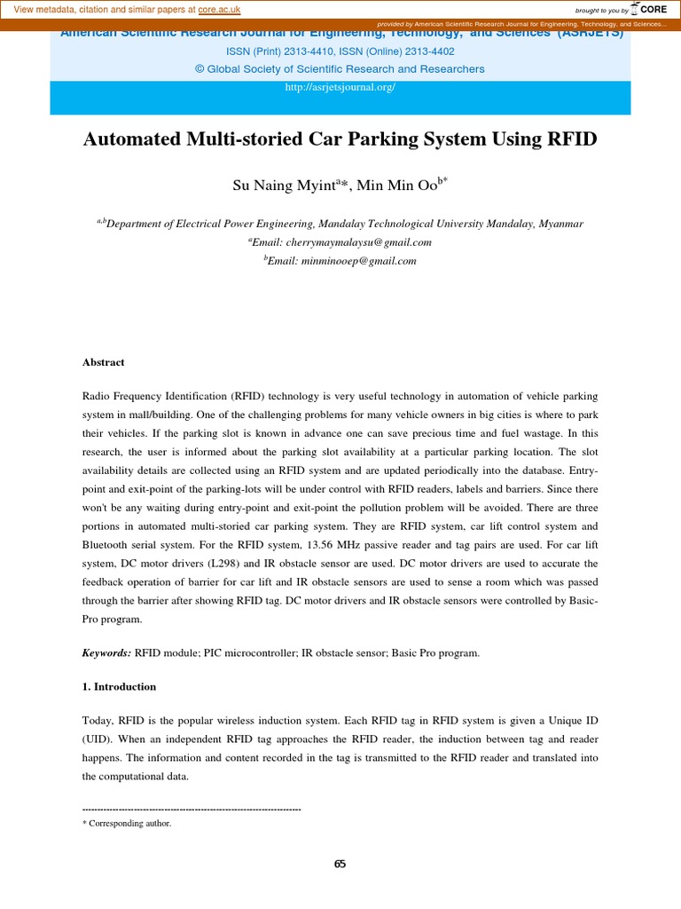 Automated Multi-Storied Car Parking System Using RFID: Su Naing Myint ...