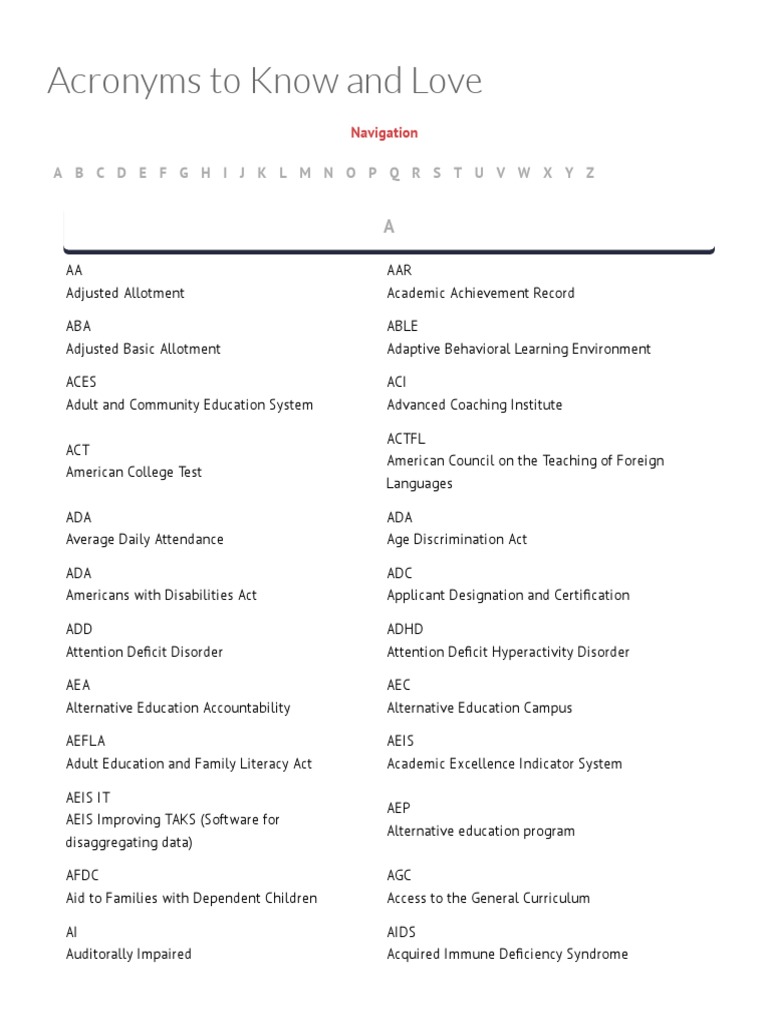 Acronyms To Know and Love - TCTX 5000 | Download Free PDF | Americans With Disabilities Act Of ...