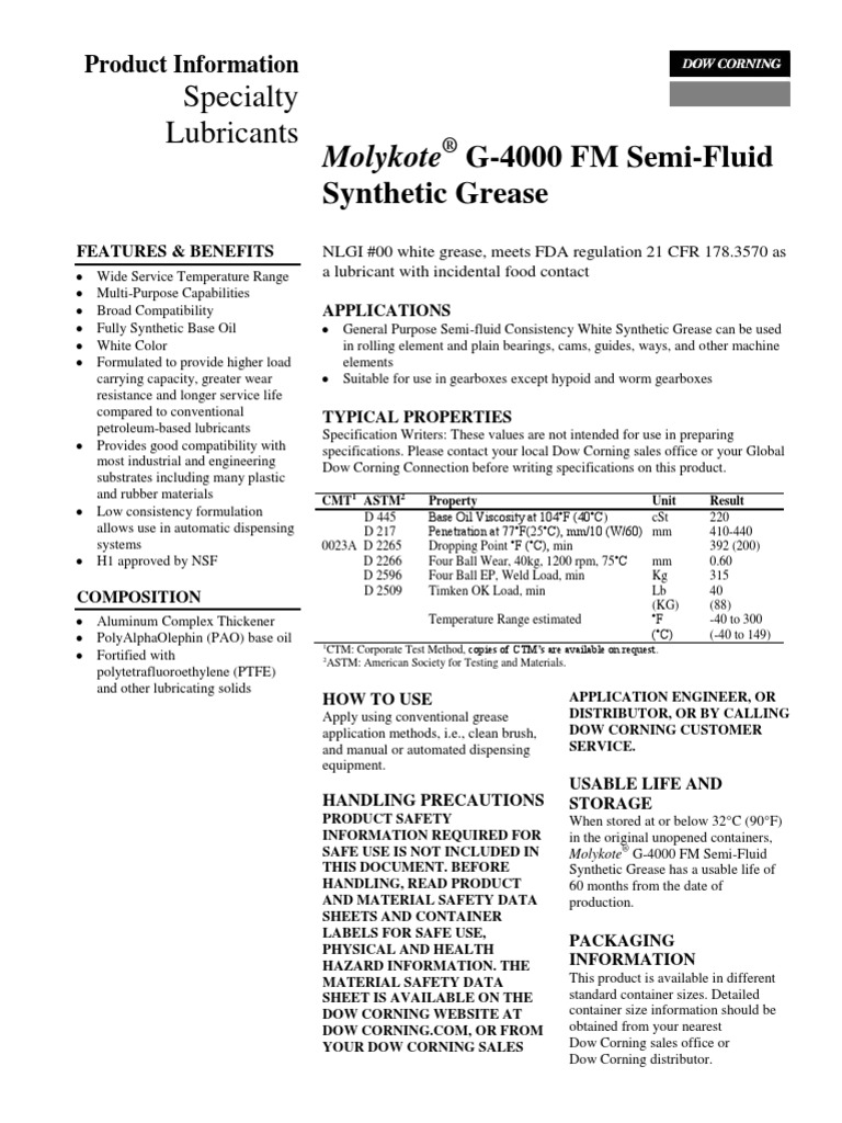 Molykote G 4000 FM | PDF | Mechanical Engineering | Materials Molykote G 4000 FM | PDF | Mechanical Engineering | Materials