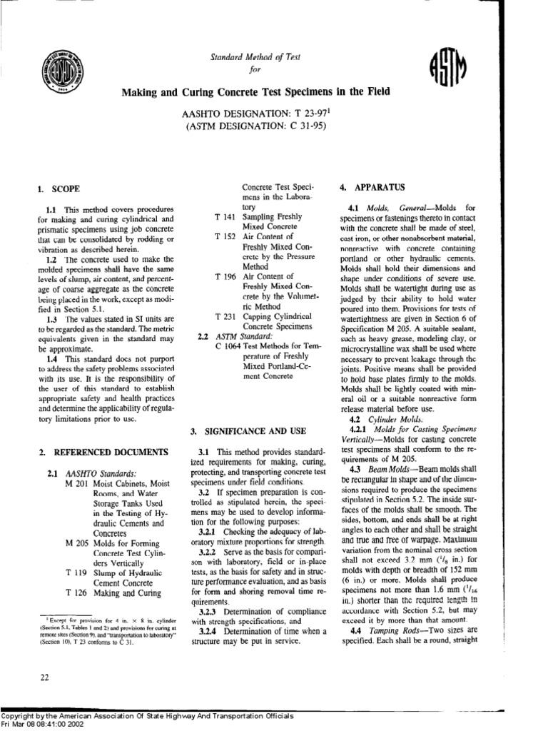 Aashto T23 | PDF