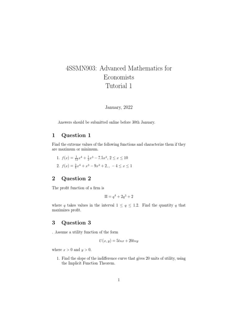 Tutorial 1 | PDF | Utility | Consumption (Economics) Tutorial 1 | PDF | Utility | Consumption (Economics)