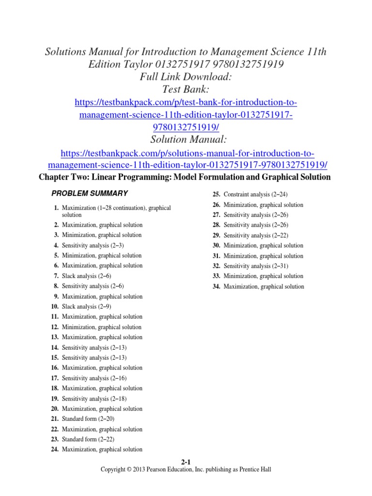 Introduction To Management Science 11th Edition Taylor Solution Manual | Download Free PDF ...