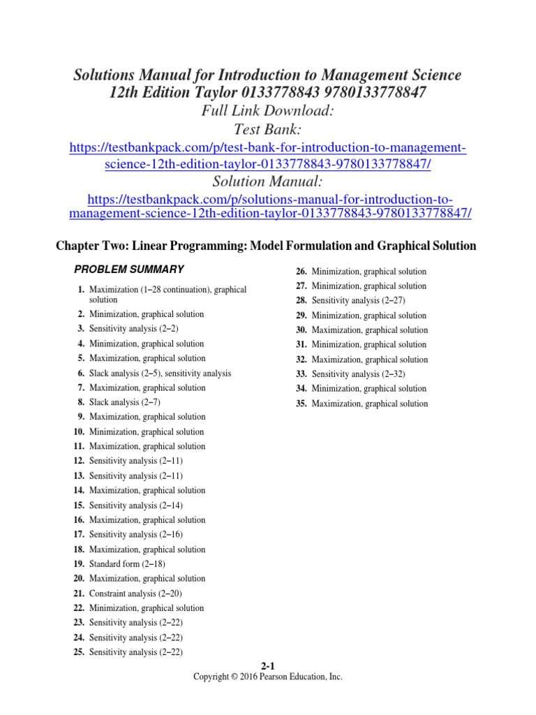 Introduction To Management Science 12th Edition Taylor Solution Manual | PDF | Mathematical ...