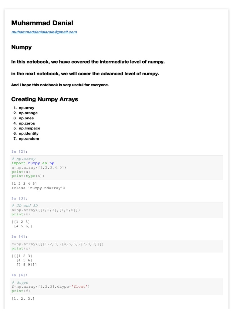 Notebook 1 Numpy Pdf Computer Programming Mathematics 