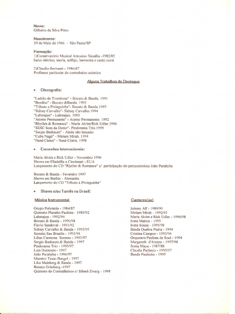 Gilberto Pinto - Curriculum (Little Bio) 2007 | PDF