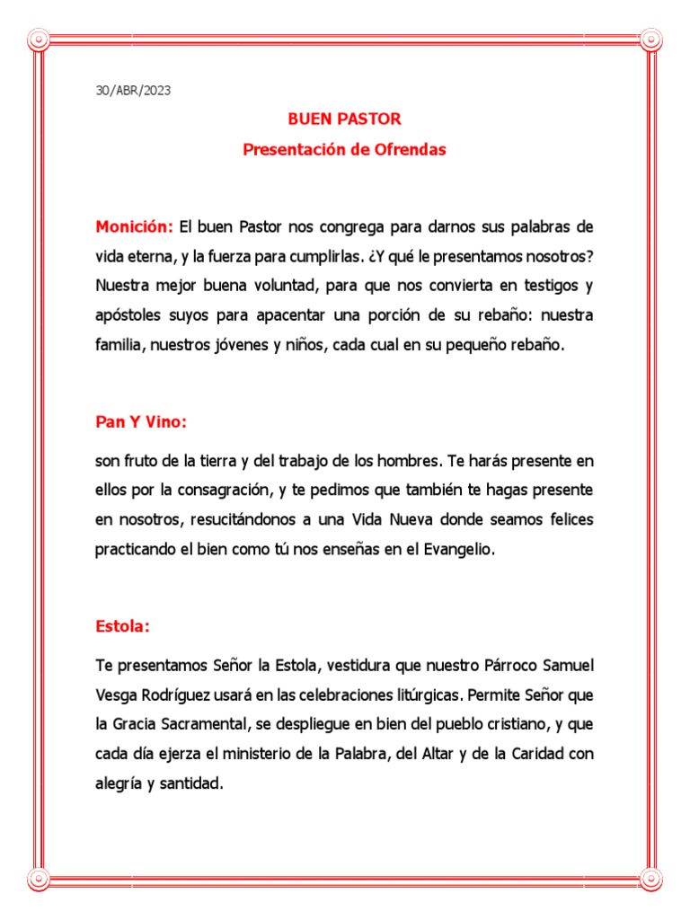 Monicion - Presentacion de Ofrendas PSJD | PDF