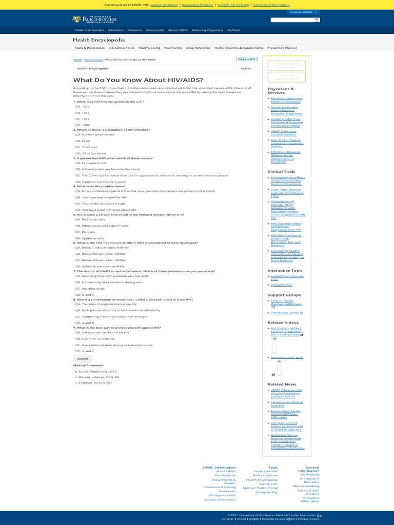 HIV/AIDS Knowledge Quiz and Facts | PDF | Hiv/Aids | Infection
