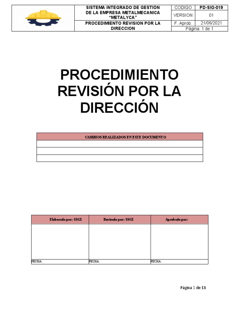 Procedimiento Revisión Por La Dirección | PDF | Calidad (comercial) | Business