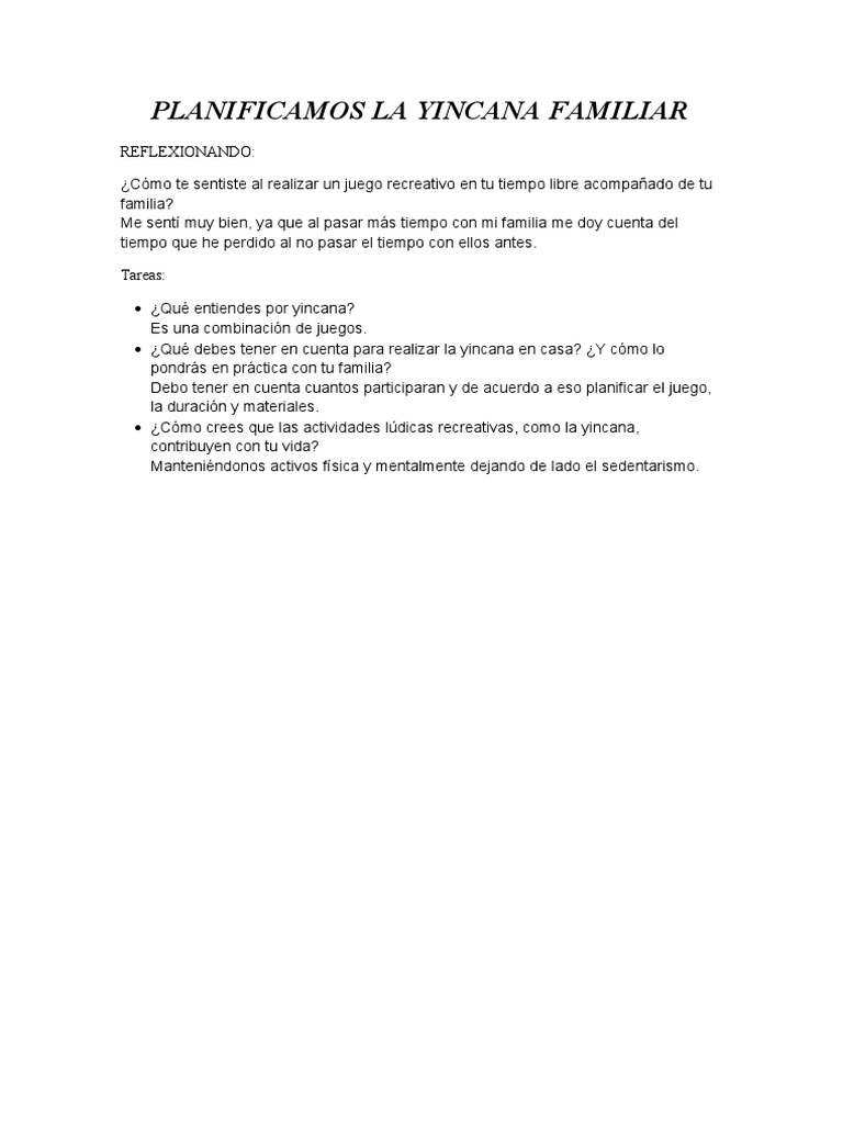 Planificación de Yincana Familiar | PDF