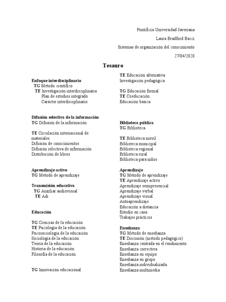 Tesauro | PDF | Enseñando | Pedagogía