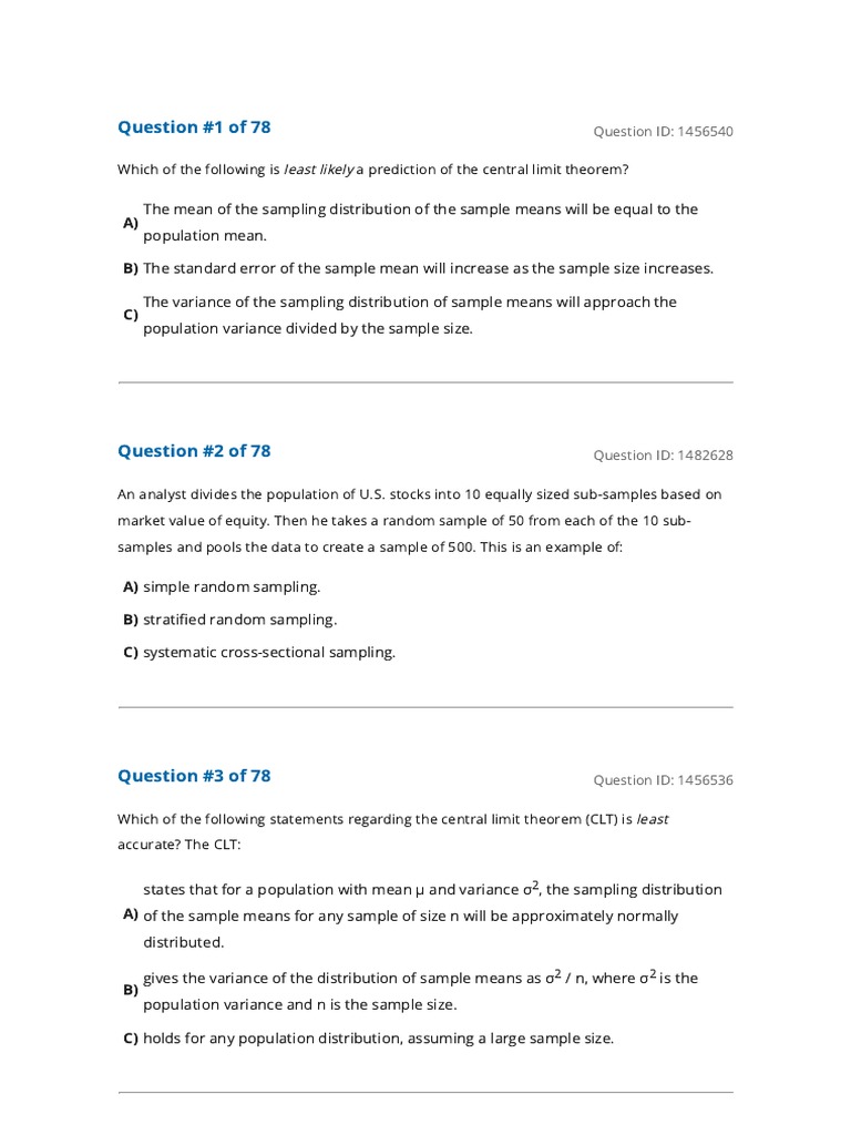 Statistics Exam Questions | PDF | Standard Error | Sample Size Determination