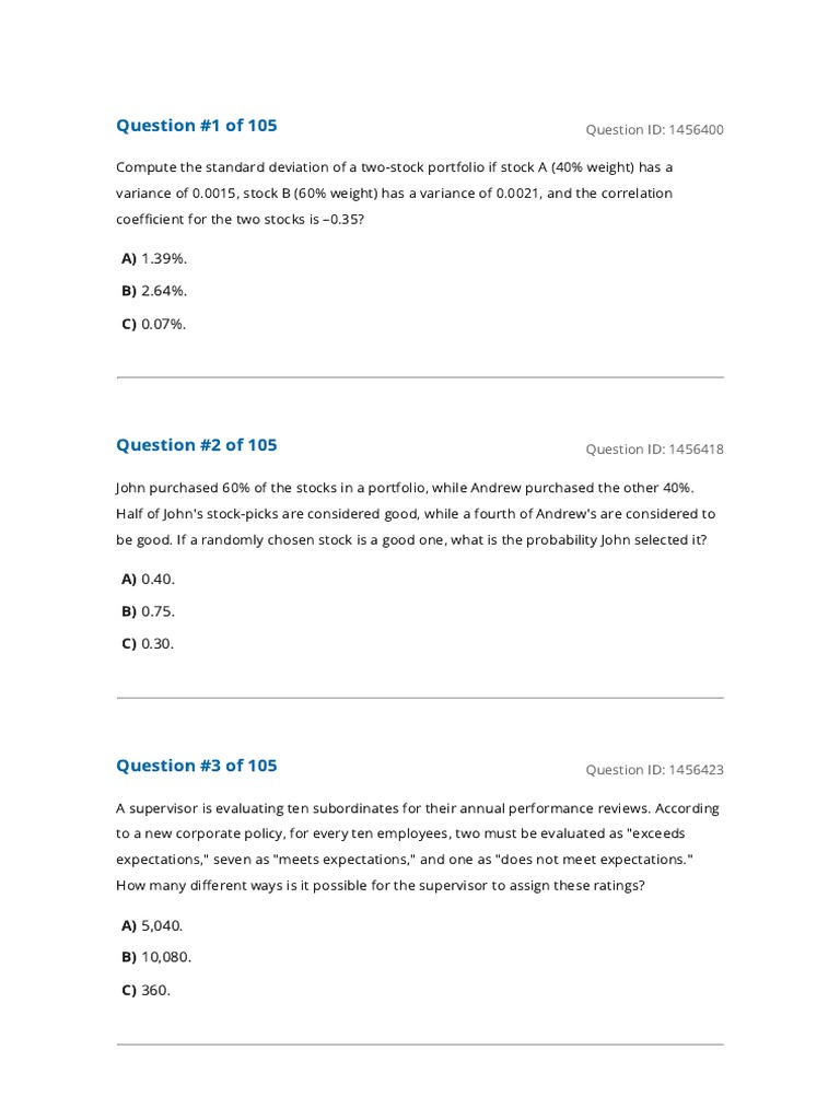 Reading 3 Probability Concepts | PDF | Standard Deviation | Covariance