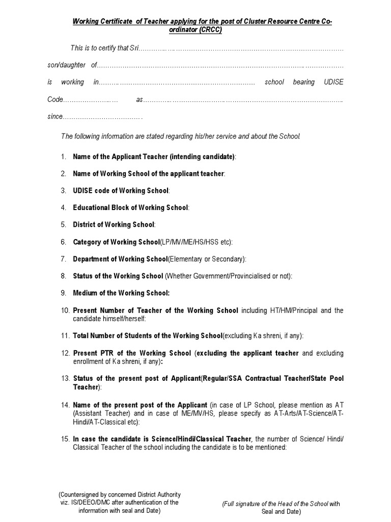 Working Certificate - CRCC Candidate 2021 | PDF