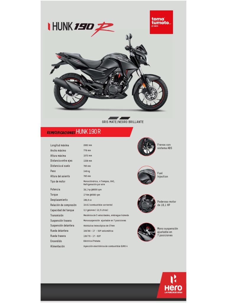 Ficha Técnica Hero Hunk 190R | PDF