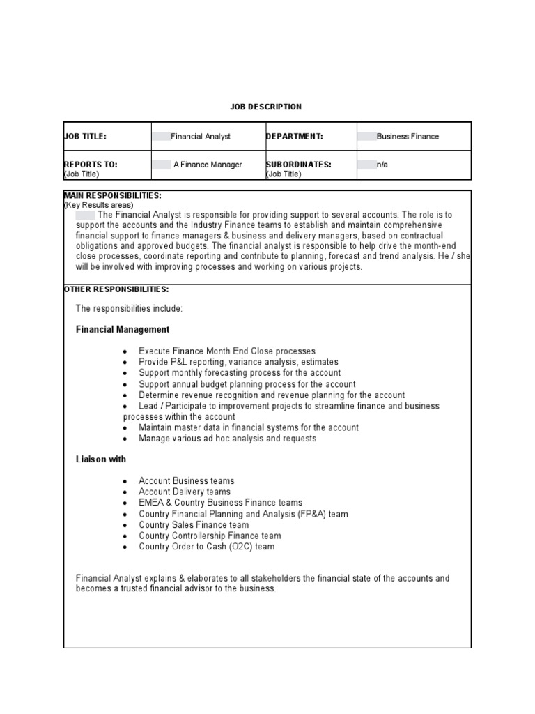 Job Description Financial Analyst | PDF | Financial Analyst | Economies