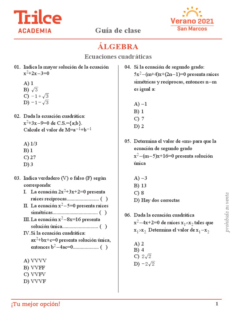 San Marcos Gu - A (X) | PDF | Ecuaciones | Ecuación cuadrática