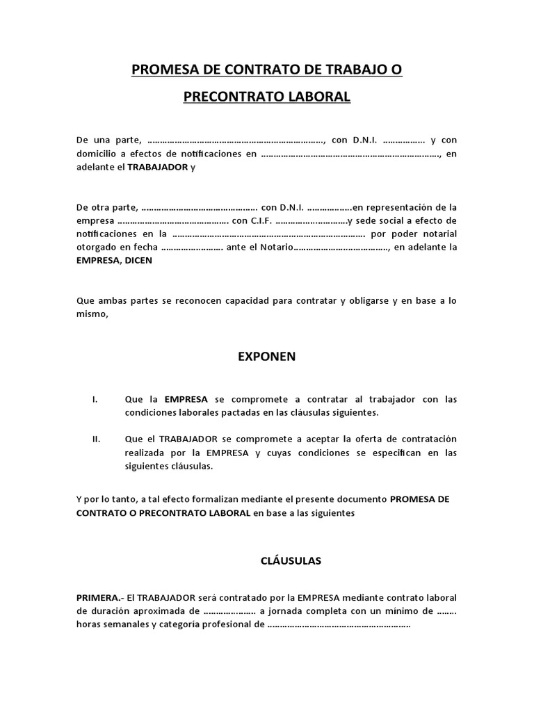 Modelo Precontrato Laboral | PDF