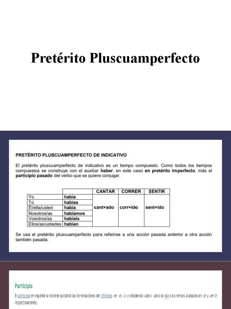 Pretérito Pluscuamperfecto | PDF