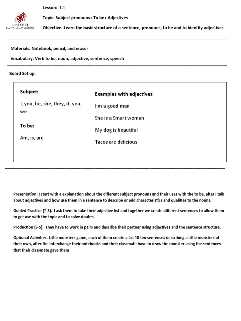 Subject: Examples With Adjectives | PDF