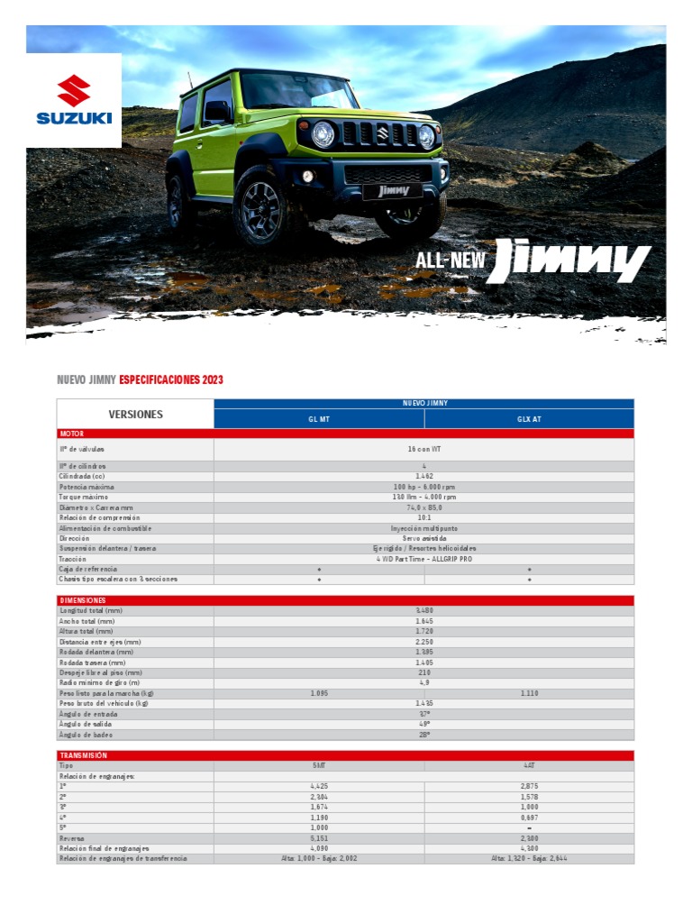 Ficha Técnica Suzuki Jimny 2023 | PDF | Engranaje | Estilos de carrocería