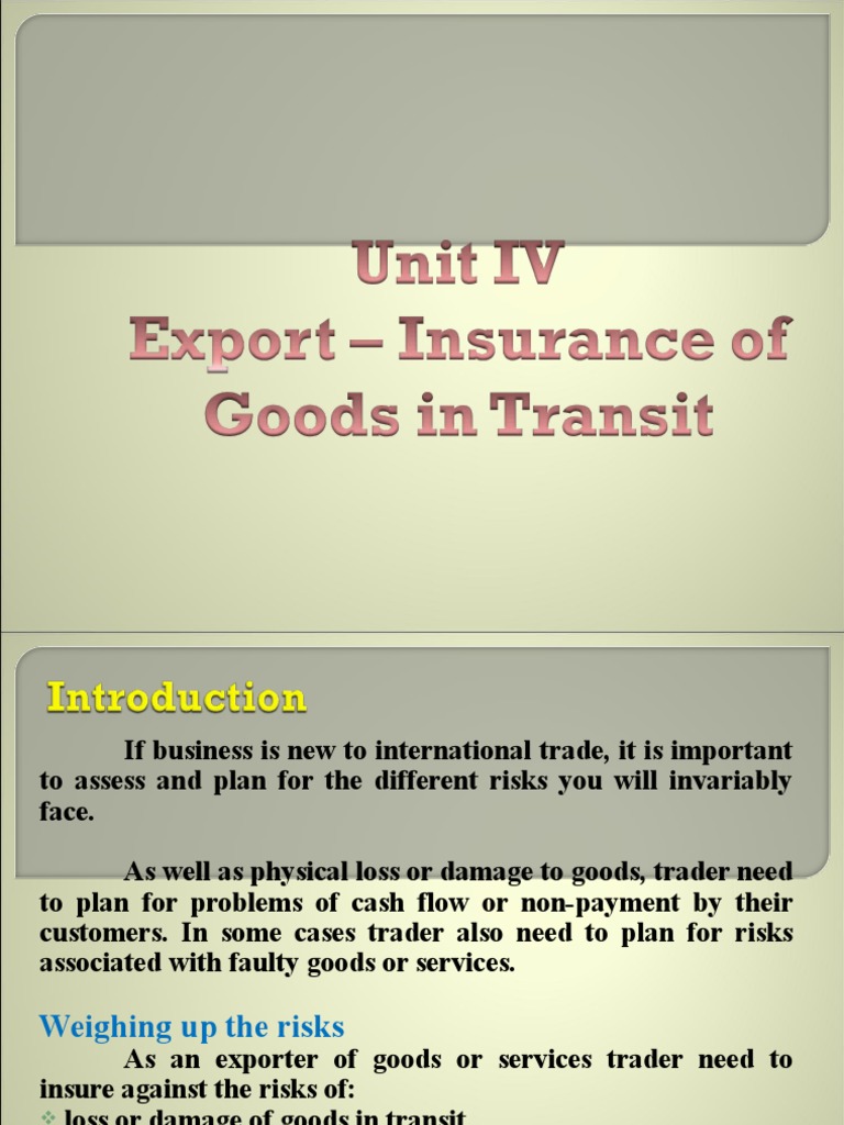 4.1 Unit IV Export - Insurance of Goods in Transit | PDF | Insurance ...