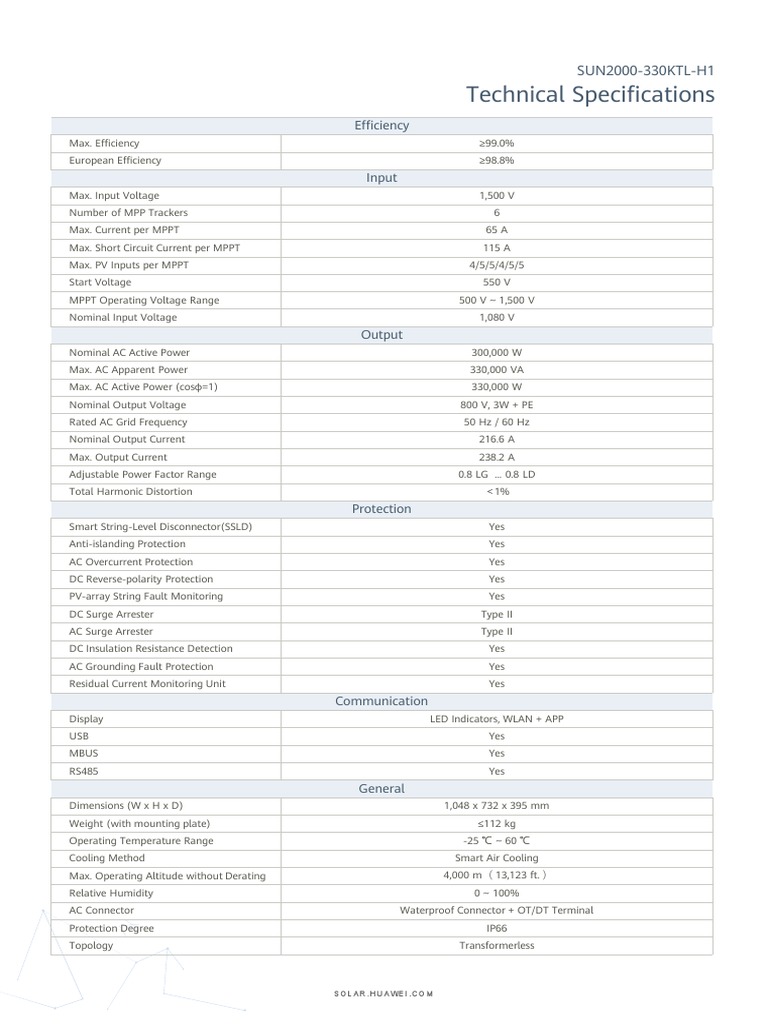 2977 Sun2000 330ktl h1 Datasheet Europe Apac Latam 0930 | PDF | Alternating Current | Electrical ...