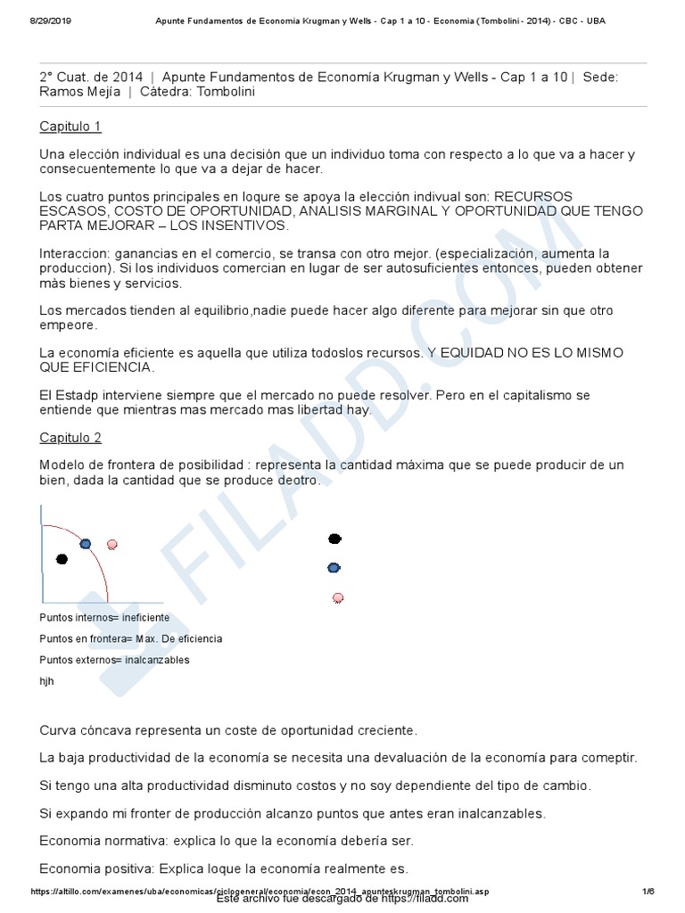 Apunte Fundamentos de Economia Krugman y Wells - Cap 1 A 10 - Economia Tombolini - 2014 - CBC ...