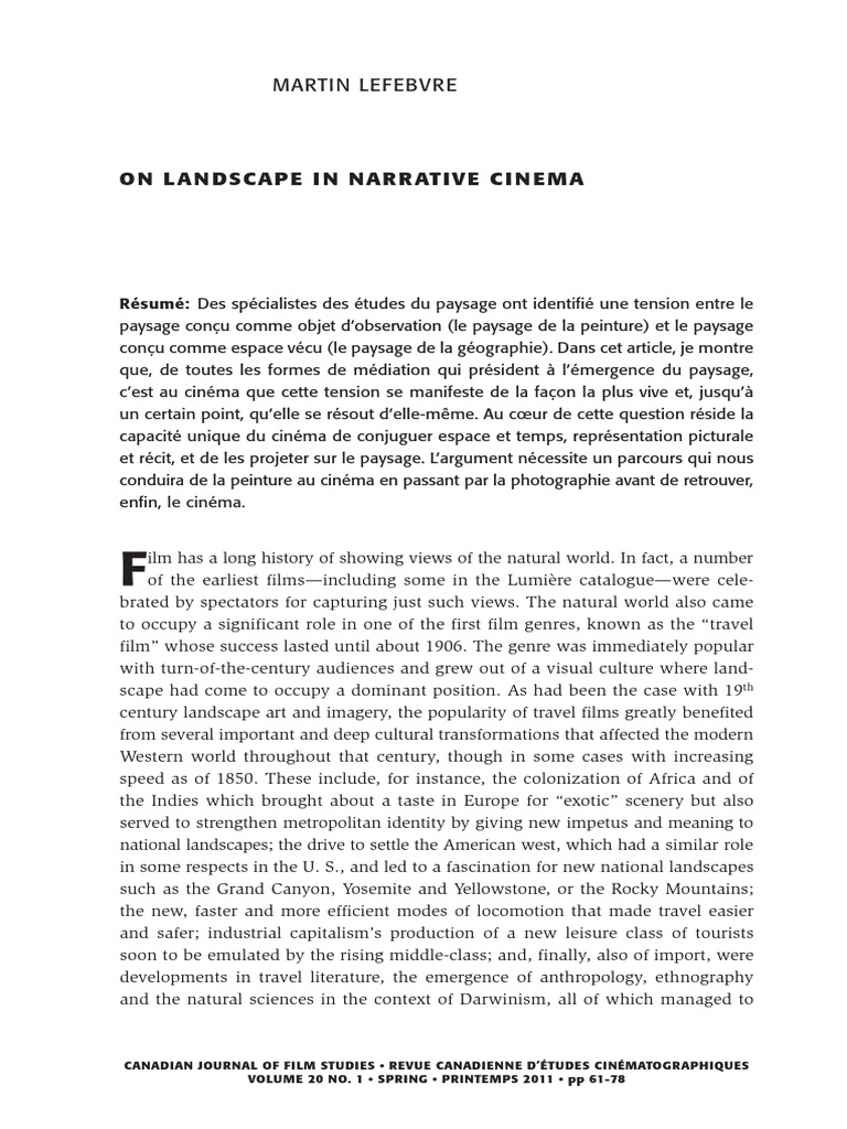 Lefebvre - On Landscape in Narrative Cinema | PDF | Landscape | Experience