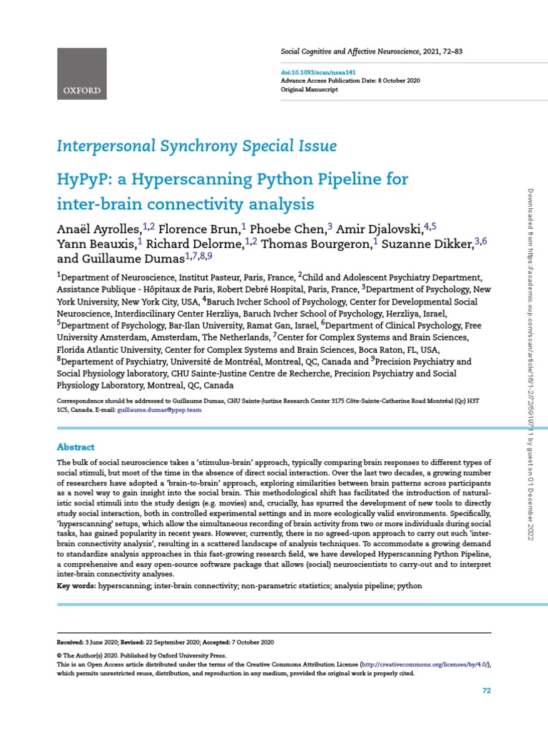 Interpersonal Synchrony Special Issue: Hypyp: A Hyperscanning Python Pipeline For Inter-Brain ...