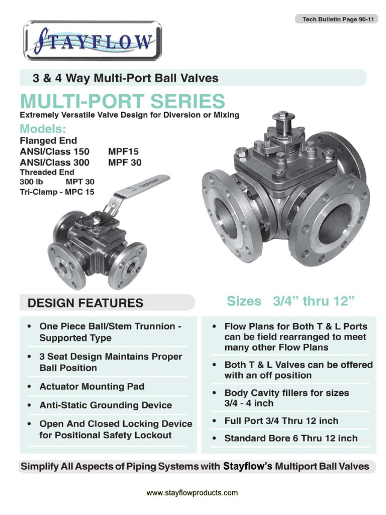 Multi-Port Transflo Flange Series Ball Valve Product Literature | PDF