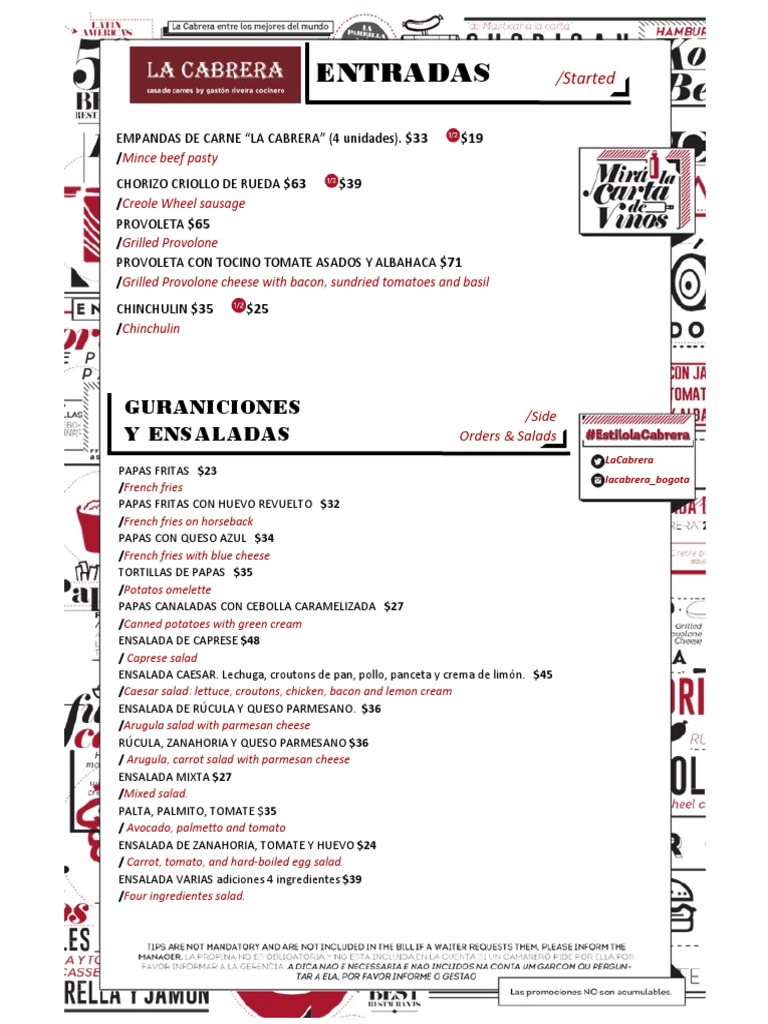 Carta La Cabrera 08042023 | PDF | ensalada | Tocino