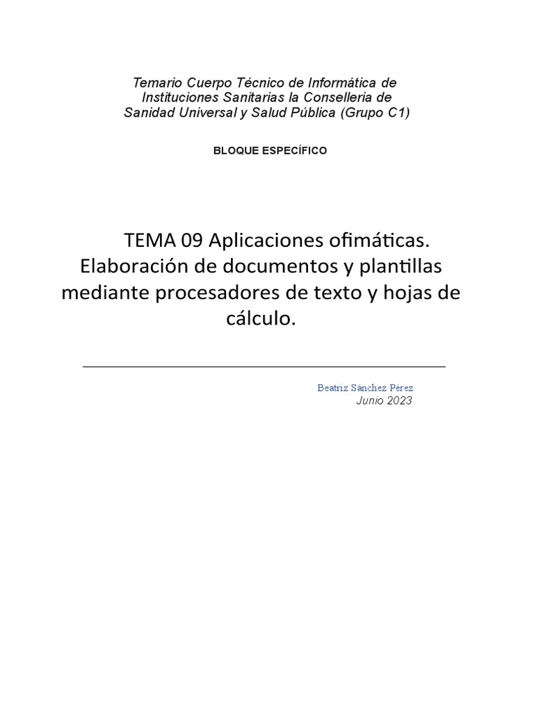 Tema 09 Aplicaciones Ofimáticas. Elaboración de Documentos y Plantillas Mediante Procesadores de ...