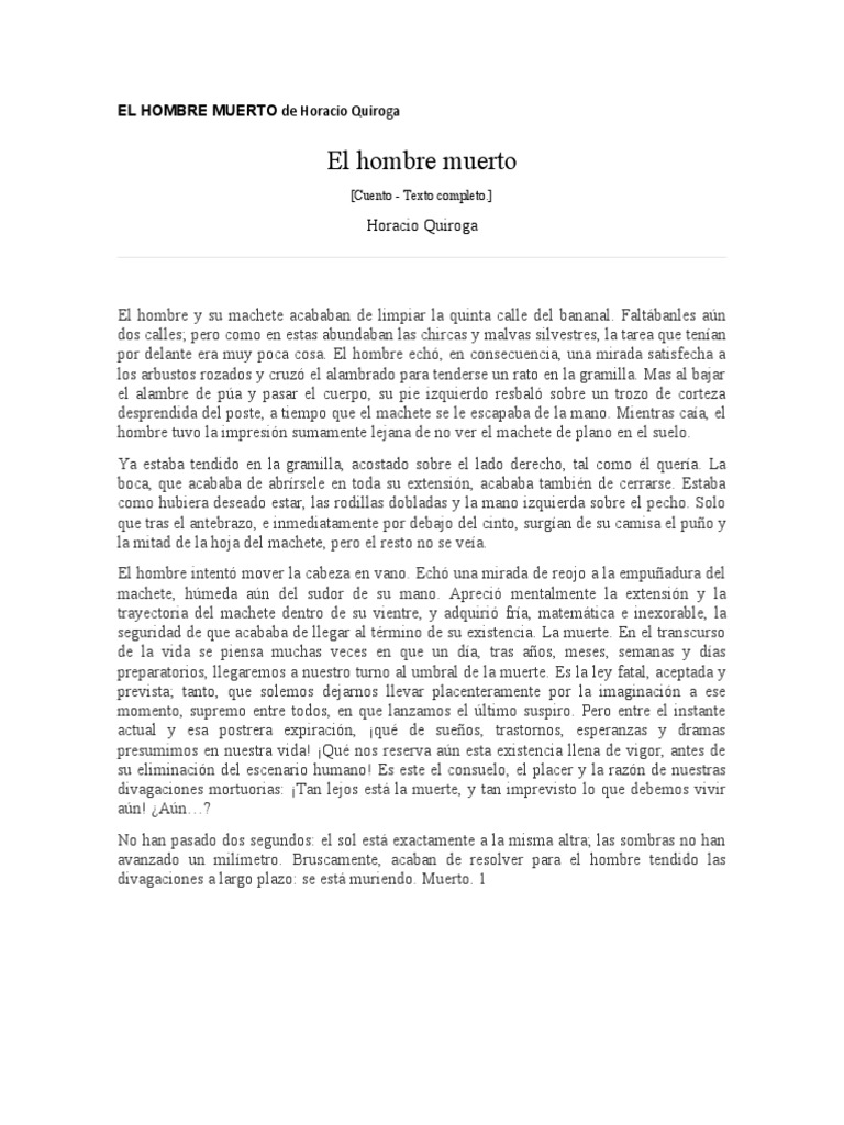 El Hombre Muerto de Horacio Quiroga | PDF El Hombre Muerto de Horacio Quiroga | PDF