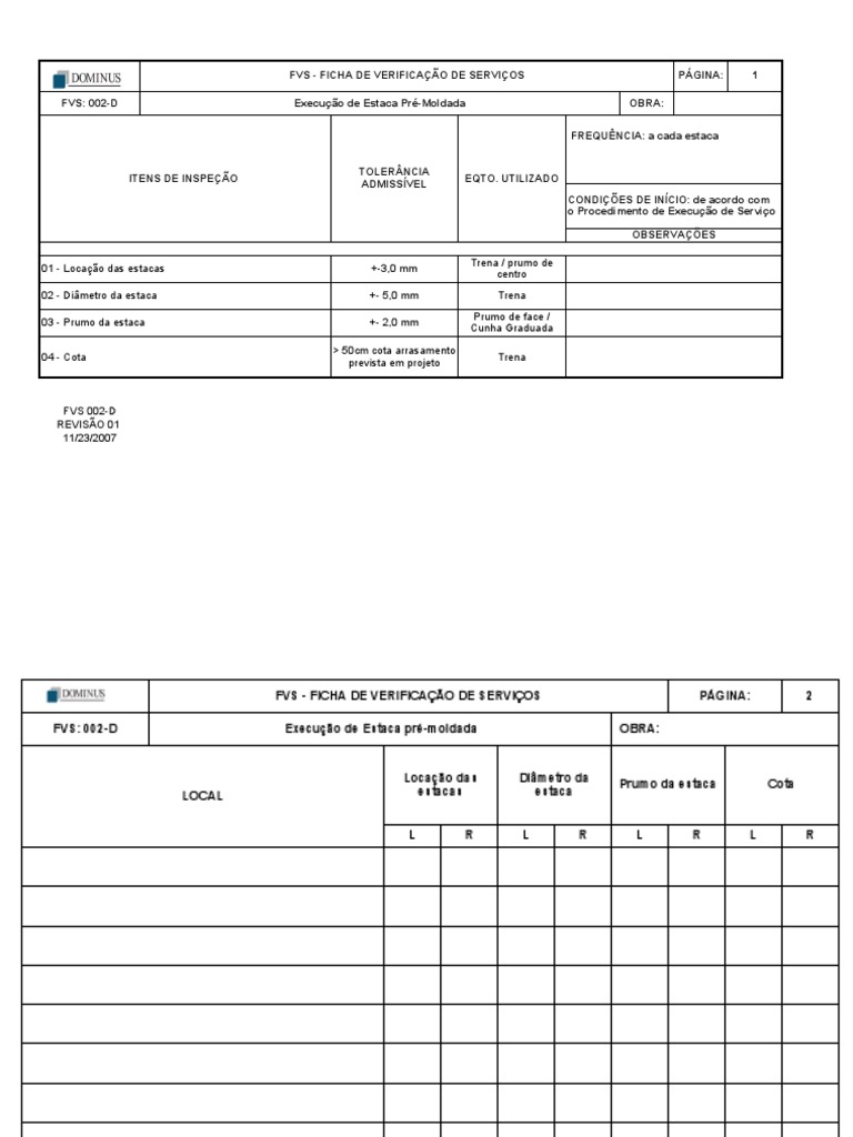 Ficha de Verificação: Estacas Pré-Moldadas | PDF